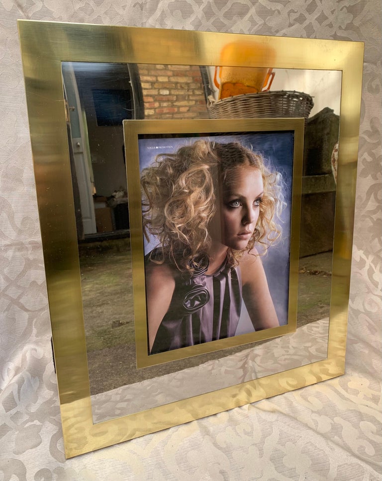 1970s Large Italian Chrome and Brass Picture Frame by Liwan's of Rome ...