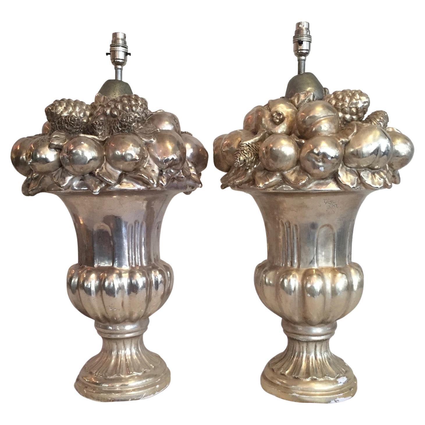 Pair of Large Ceramic Table Lamps with Aluminum Bases at 1stDibs