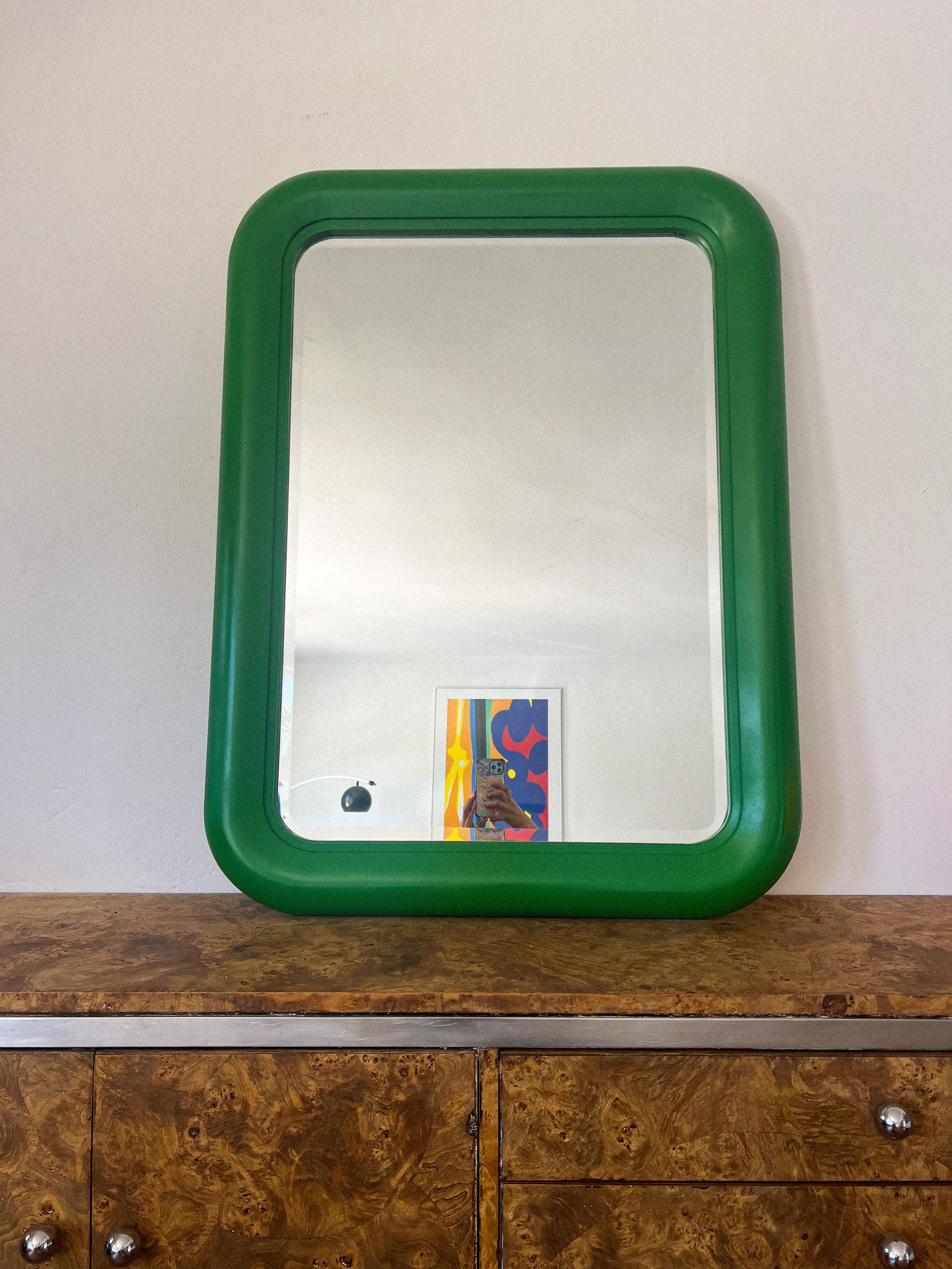 1970s Large Space-Age Wooden Green Wall Mirror For Sale at 1stDibs