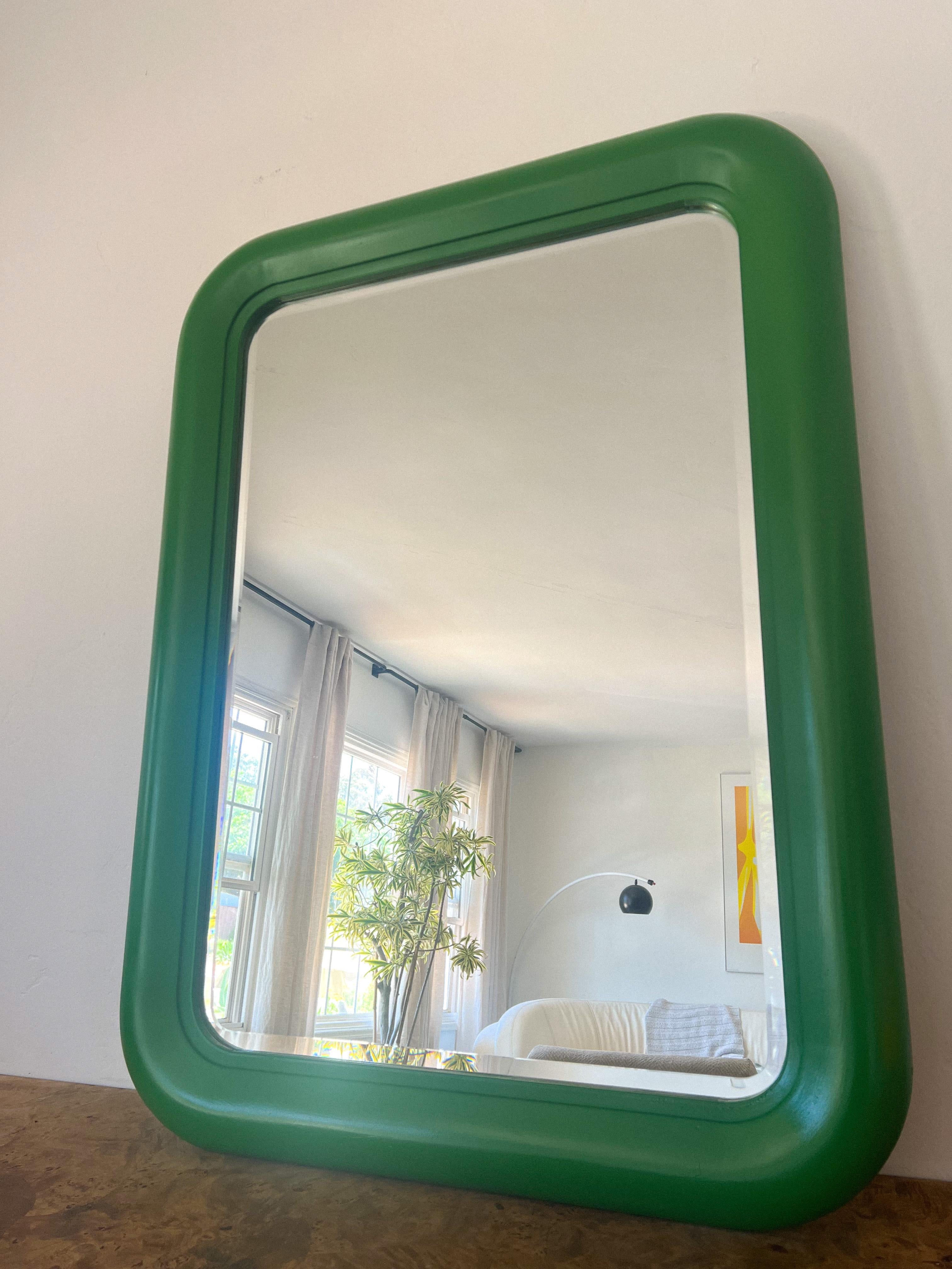 1970s Large Space-Age Wooden Green Wall Mirror For Sale at 1stDibs