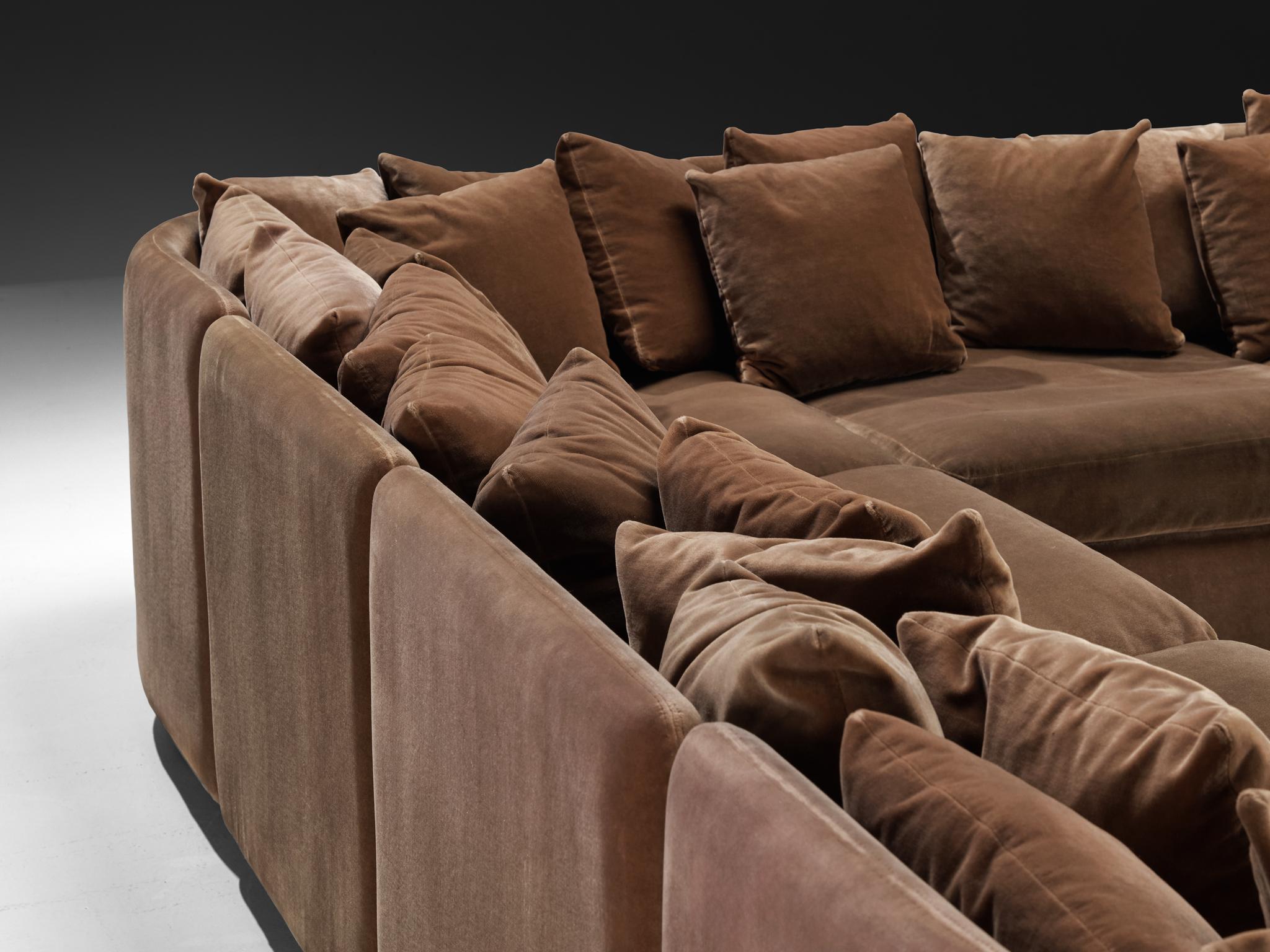 1970s Large Streamlined Sectional Sofa in Brown Velvet For Sale at 1stDibs