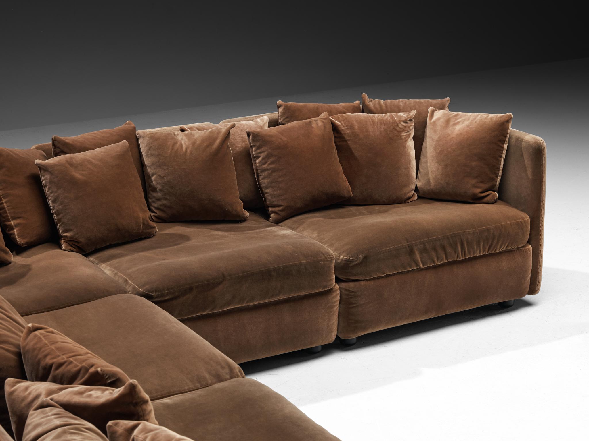 1970s Large Streamlined Sectional Sofa in Brown Velvet For Sale at 1stDibs