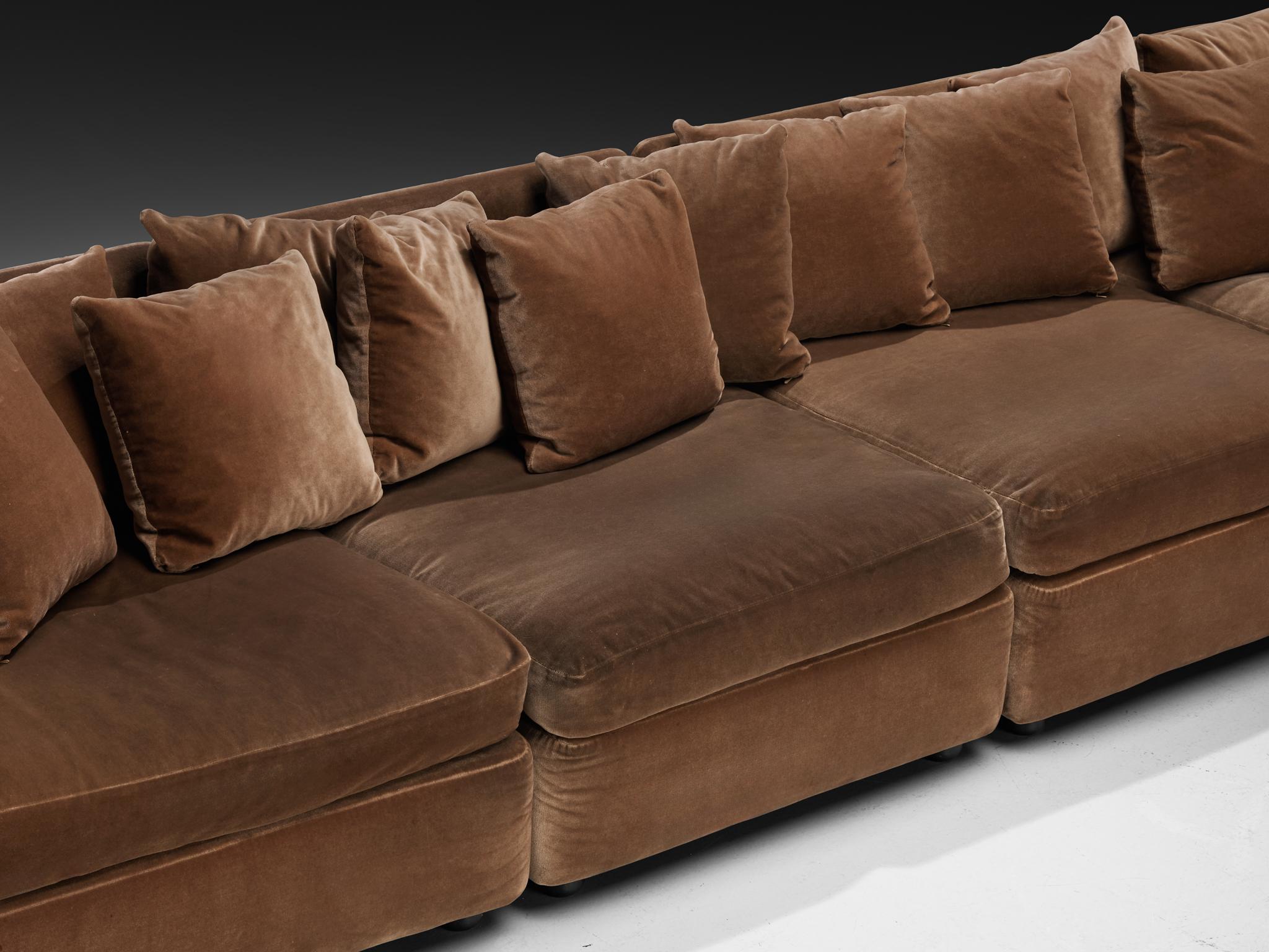 1970s Large Streamlined Sectional Sofa in Brown Velvet For Sale at 1stDibs
