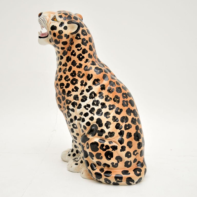 1970s Large Vintage Porcelain Leopard Sculpture For Sale at 1stDibs