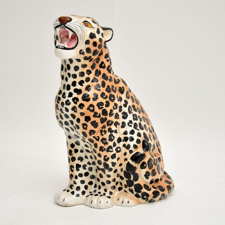1970s Large Vintage Porcelain Leopard Sculpture For Sale at 1stDibs