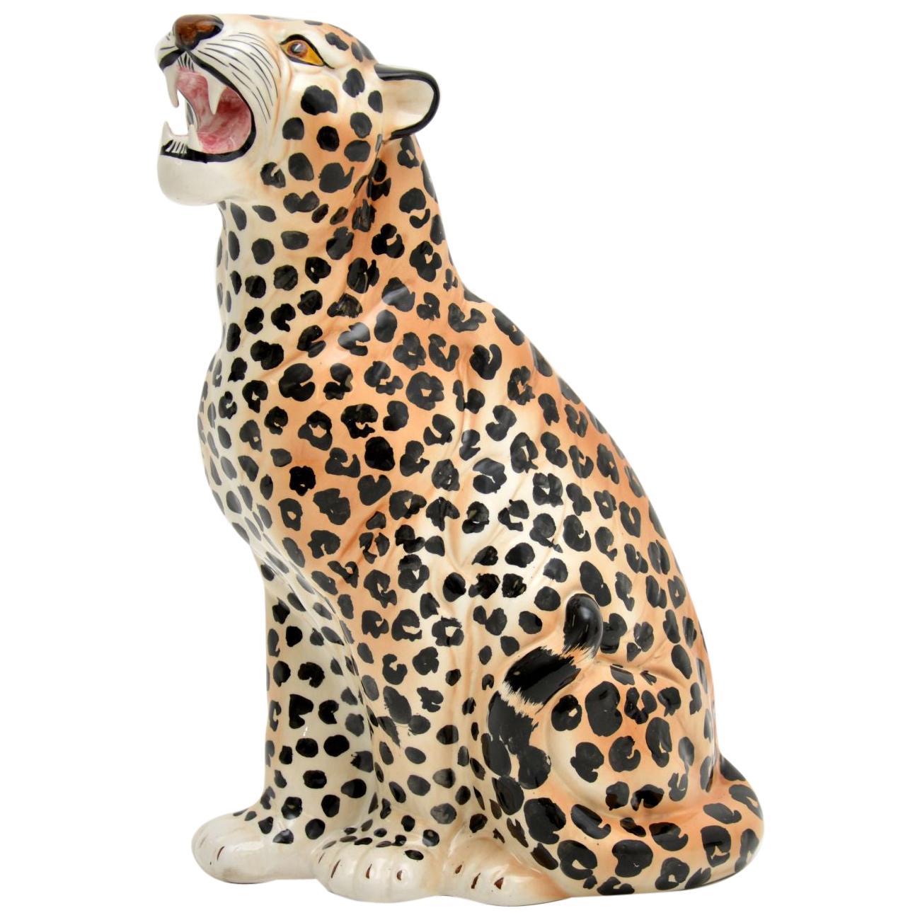 1970s Large Vintage Porcelain Leopard Sculpture For Sale at 1stDibs