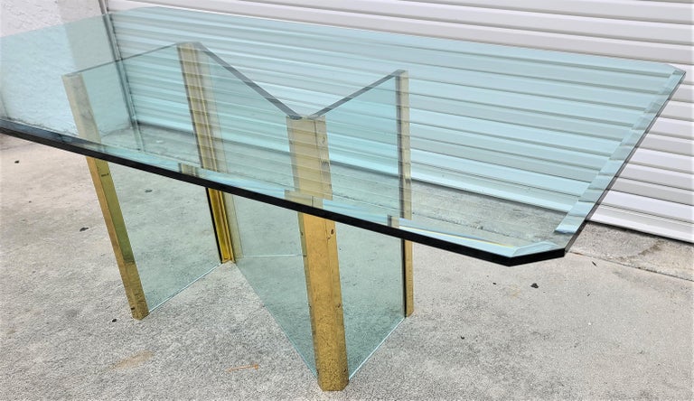 1970's Leon Rosen for Pace Collection Glass and Brass Dining Table For ...