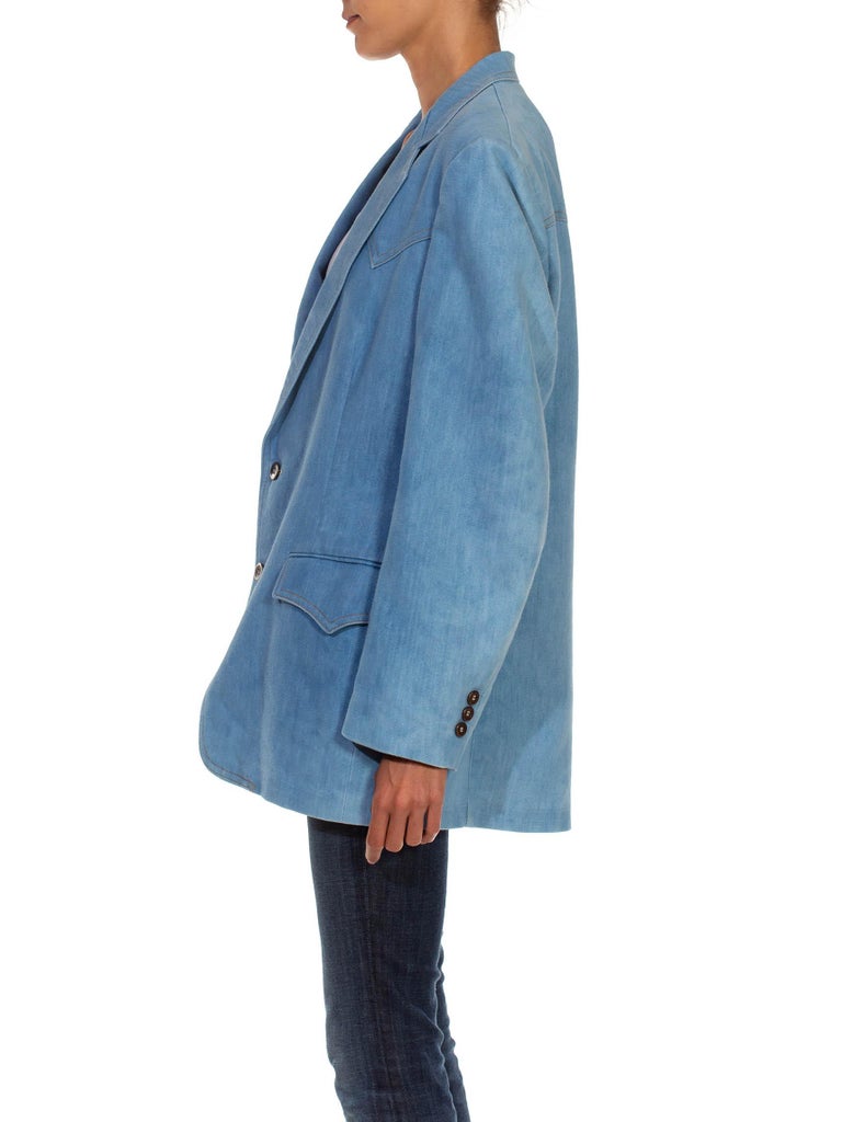 1970S Light Wash Cotton Denim Men's Blazer For Sale at 1stDibs