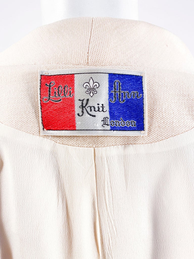 1970s Lilli Ann Ivory Wool Knit Suit with Brass Trim For Sale at 1stDibs