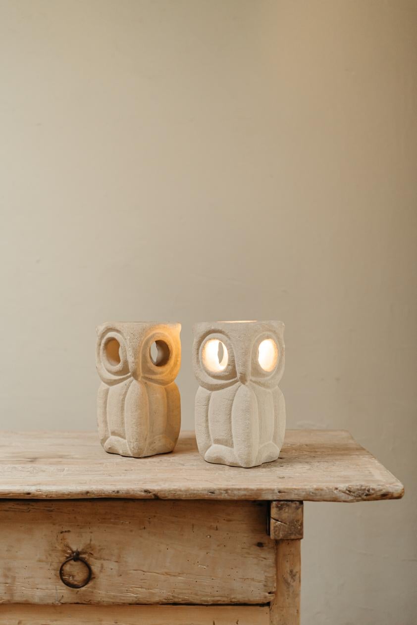 1970s Limestone Albert Tormos "Owl" Table Lamps For Sale at 1stDibs