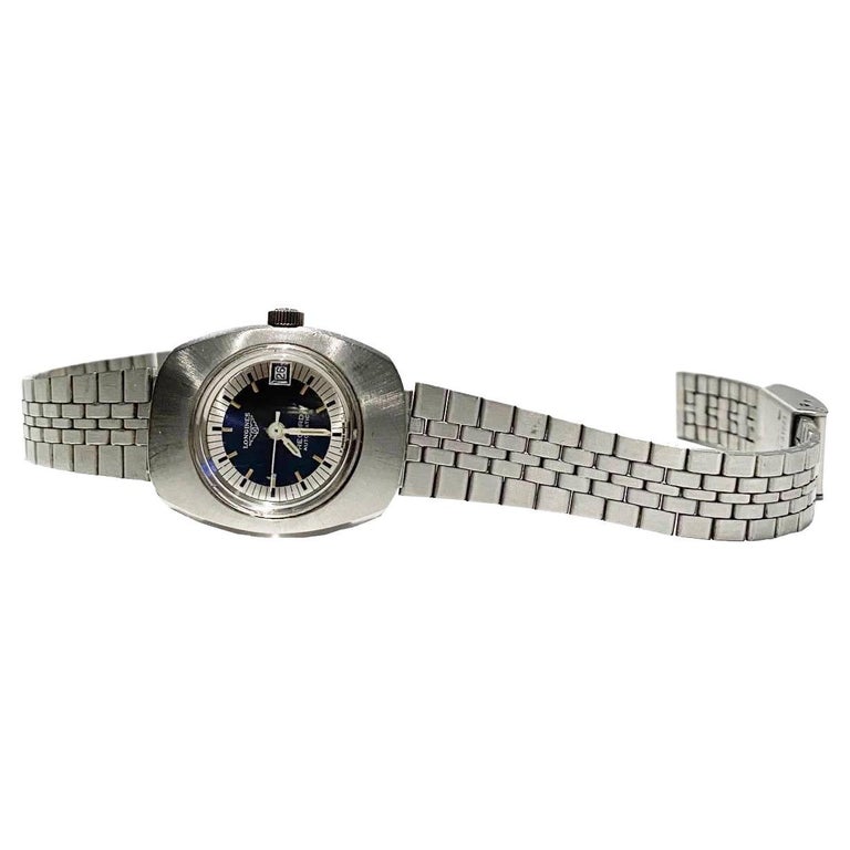 1970s Longines Record Automatic Steel Watch For Sale at 1stDibs