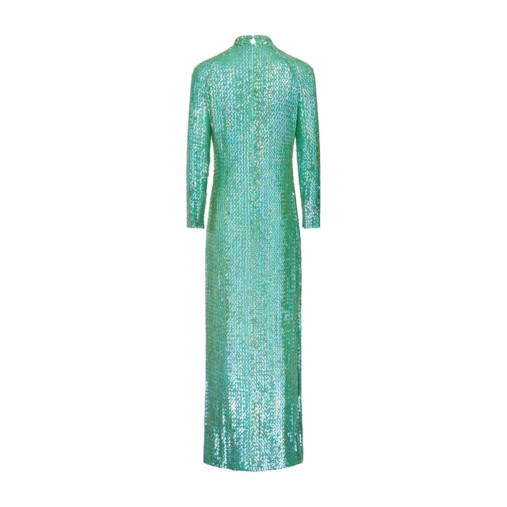 1970s Lord and Taylor Green Irridescent Sequin Maxi Dress For Sale at ...