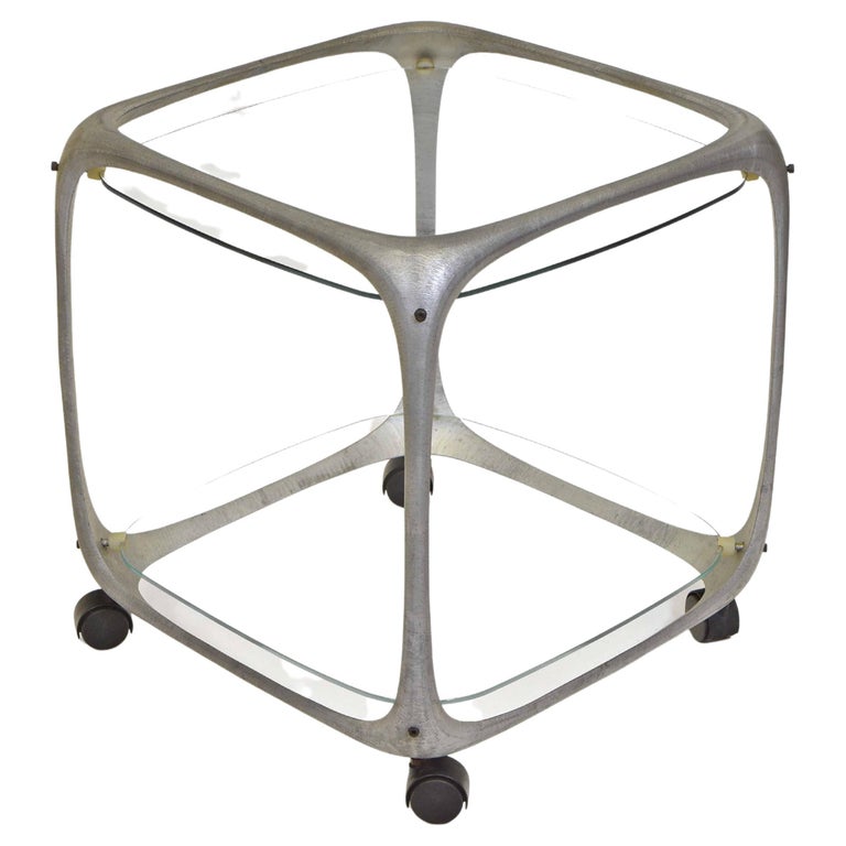 1970’s Lorenzo Burchiellaro Aluminium Cube Form Bar Trolley Italian For ...