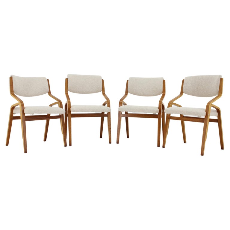 1970s Ludvík Volák Four Bentwood Dining Chairs in Boucle Fabric ...