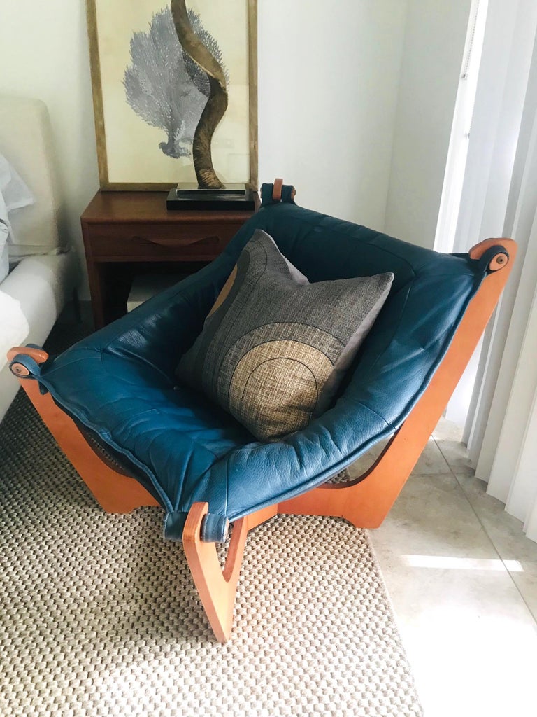 1970s Luna Lounge Chair by Odd Knutsen in Cadet Blue Leather, Norway at ...