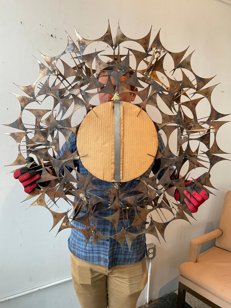 1970s Marc Weinstein Brutalist Sunburst Metal Mirror For Sale at 1stDibs
