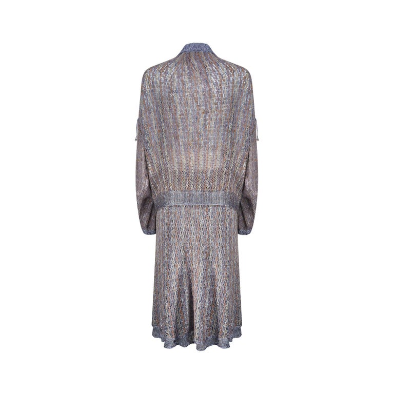 1970s Mary Farrin Mauve Woollen Skirt and Cardigan Set For Sale at 1stDibs