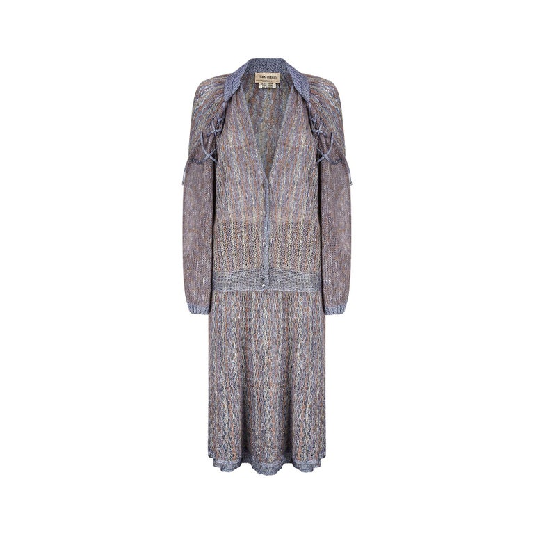 1970s Mary Farrin Mauve Woollen Skirt and Cardigan Set For Sale at 1stDibs