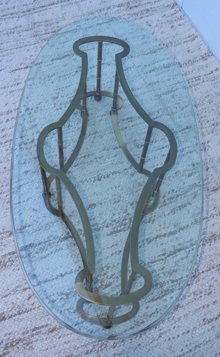 1970's Mastercraft Racetrack Brass Oval Coffee Table For Sale at 1stDibs