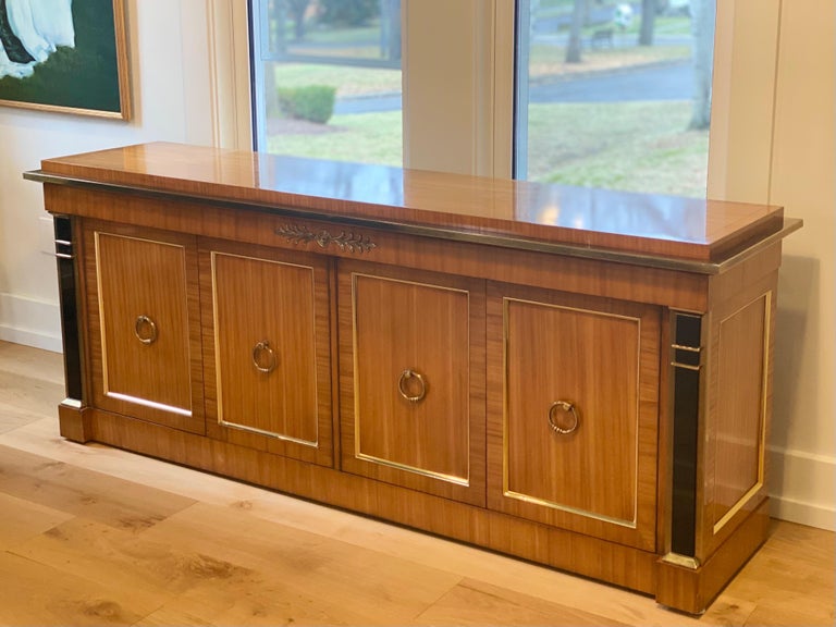 1970s Mastercraft Satinwood and Brass Credenza For Sale at 1stDibs