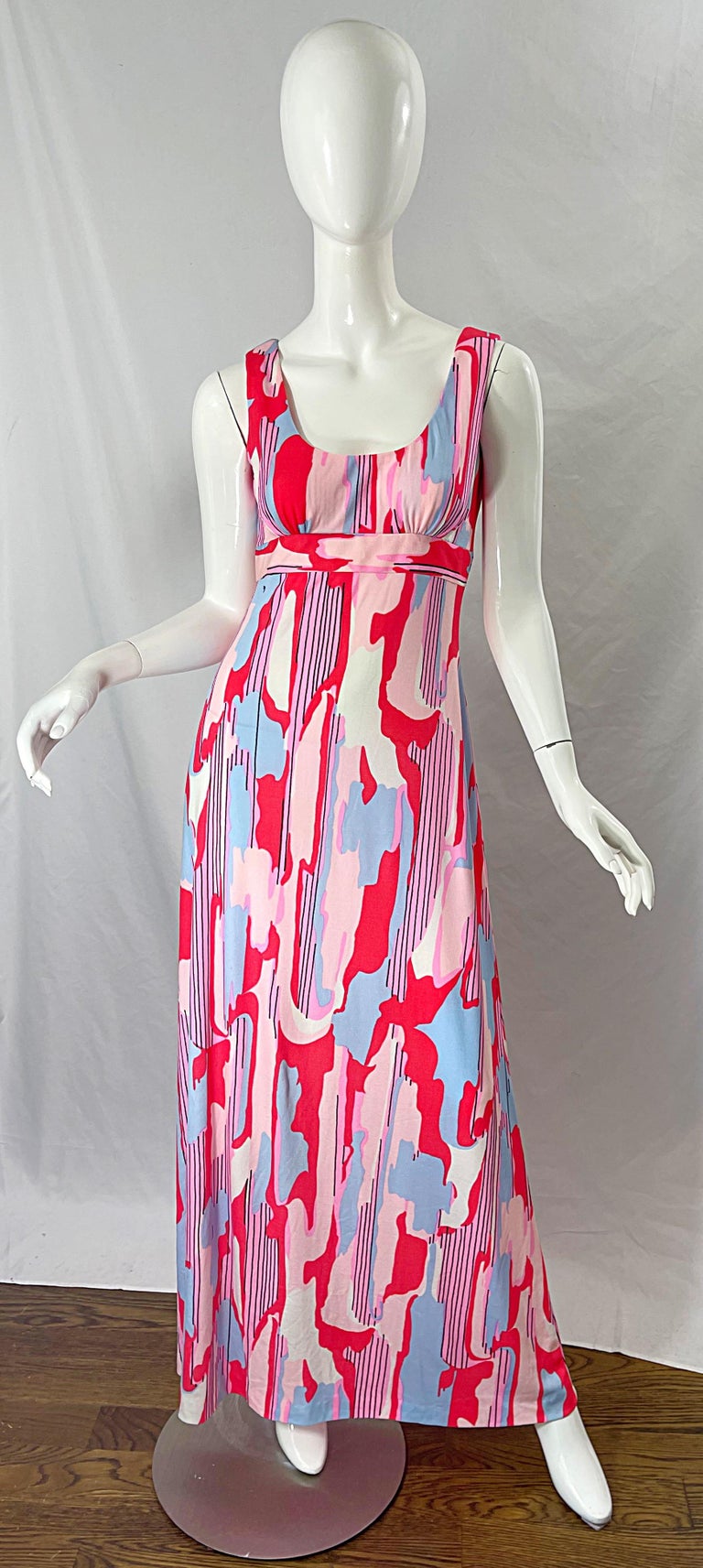 1970s Maurice Signed Abstract Print Pink Blue Coral Knit Jersey 70s ...