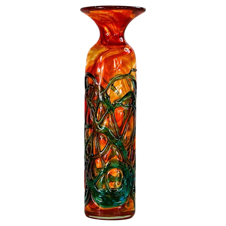 1970s Mdina Glass by Michael Harris Brutalist Textured Tall Vase ...