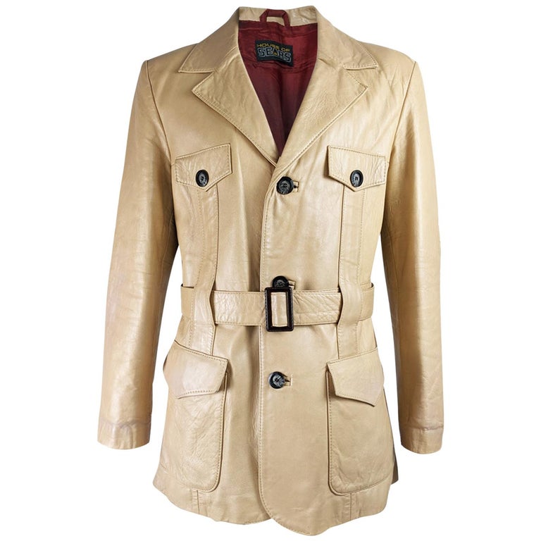 1970s Mens Vintage Leather Norfolk Jacket For Sale at 1stDibs