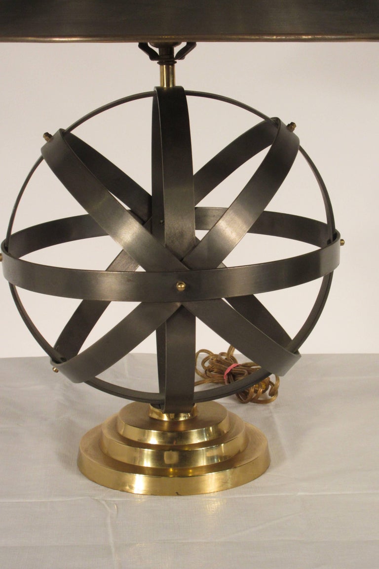1970s Metal Orb Lamp with Metal and Brass Shade For Sale at 1stDibs