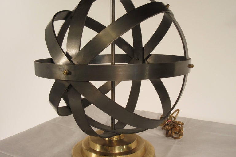 1970s Metal Orb Lamp with Metal and Brass Shade For Sale at 1stDibs