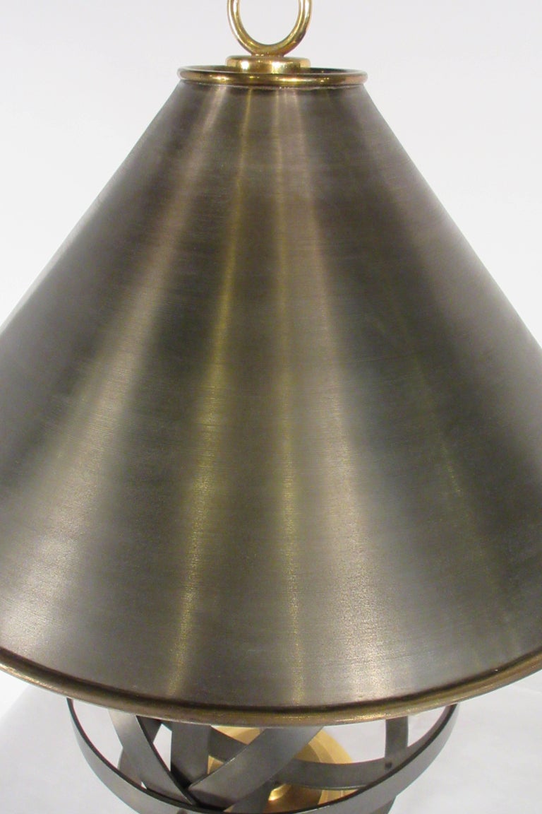 1970s Metal Orb Lamp with Metal and Brass Shade For Sale at 1stDibs