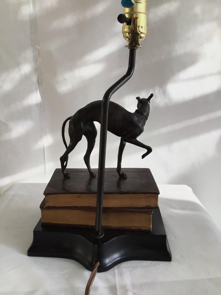 1970s Metal Whippet / Greyhound Dog Standing on Stack of Books Lamp For ...