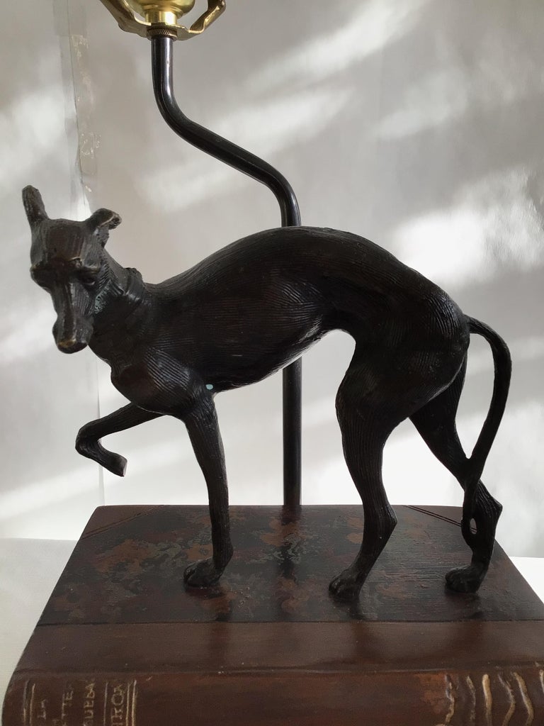 1970s Metal Whippet / Greyhound Dog Standing on Stack of Books Lamp For ...