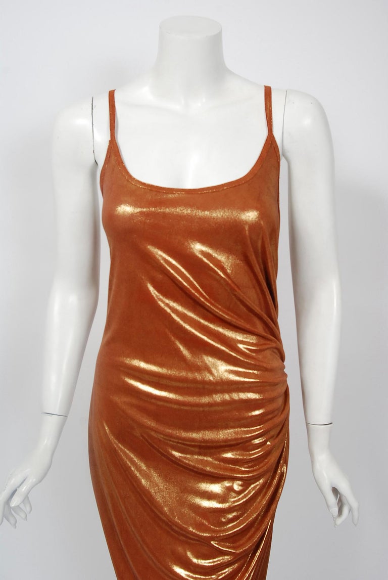 Vintage 1970's Metallic Poly-Lurex Draped Disco Maxi Dress w/ Hood ...