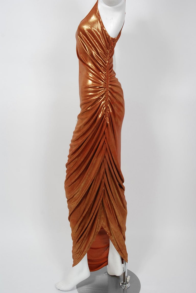 Vintage 1970's Metallic Poly-Lurex Draped Disco Maxi Dress w/ Hood ...