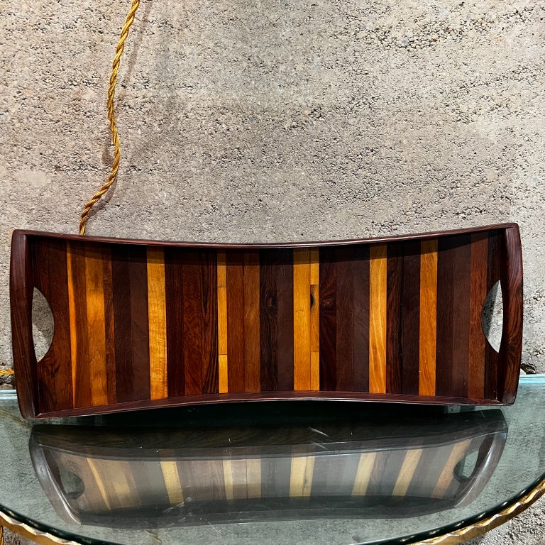 1970s Mexico Bar Service Tray Exotic Wood Stripe by Don Shoemaker for ...