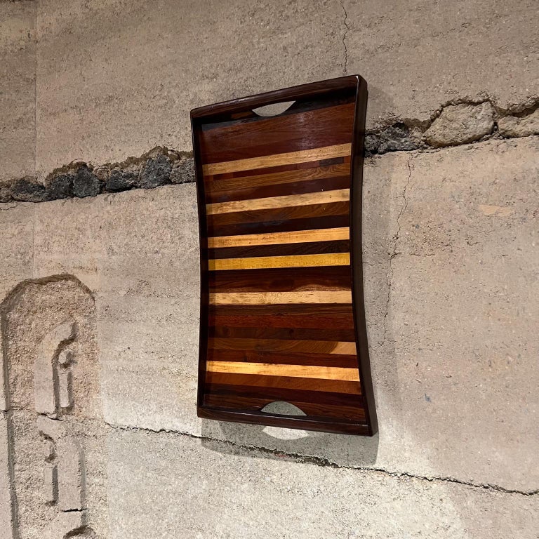 1970s Mexico Bar Service Tray Exotic Wood Stripe by Don Shoemaker for ...