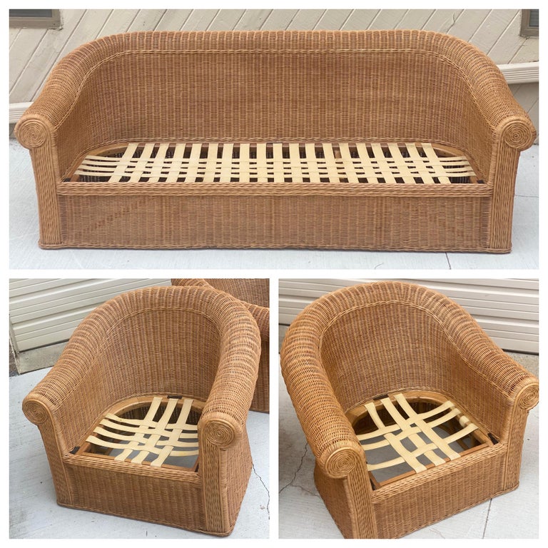 1970s Michael Taylor Style Henry Link Rattan Wicker Living Room Set, 5 ...