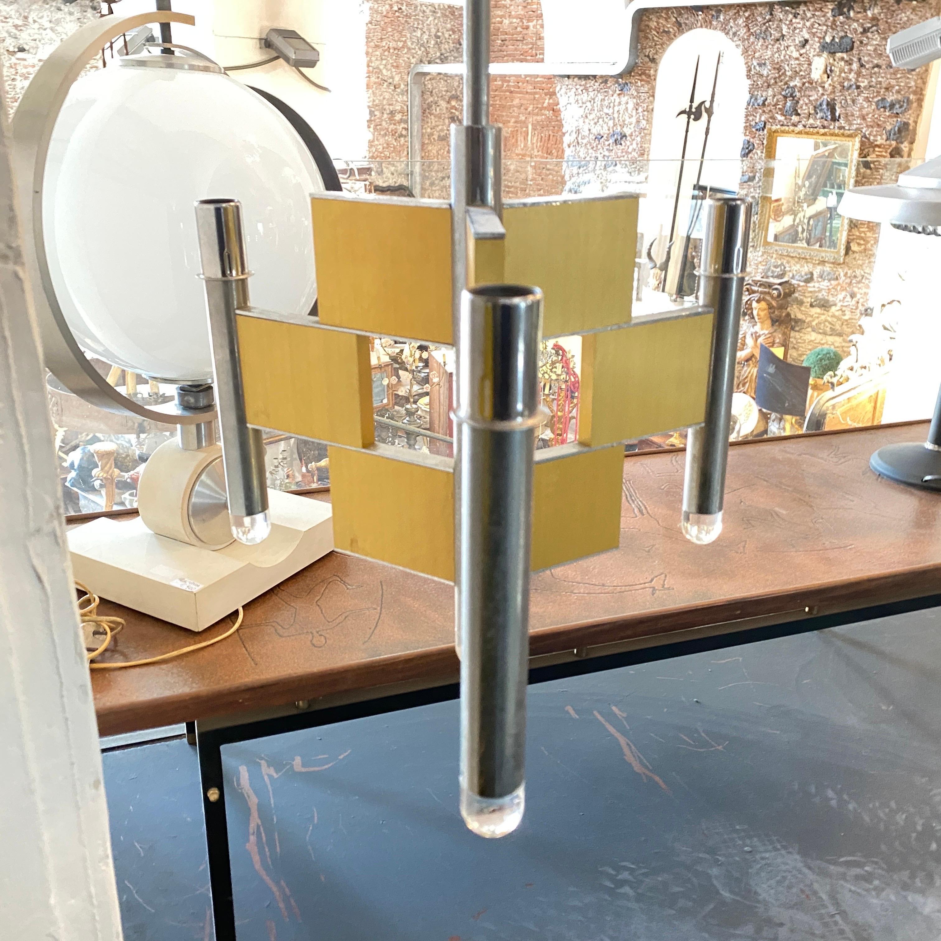 1970s Mid-Century Modern Chrome and Gilded Aluminum Pendant by Gaetano ...