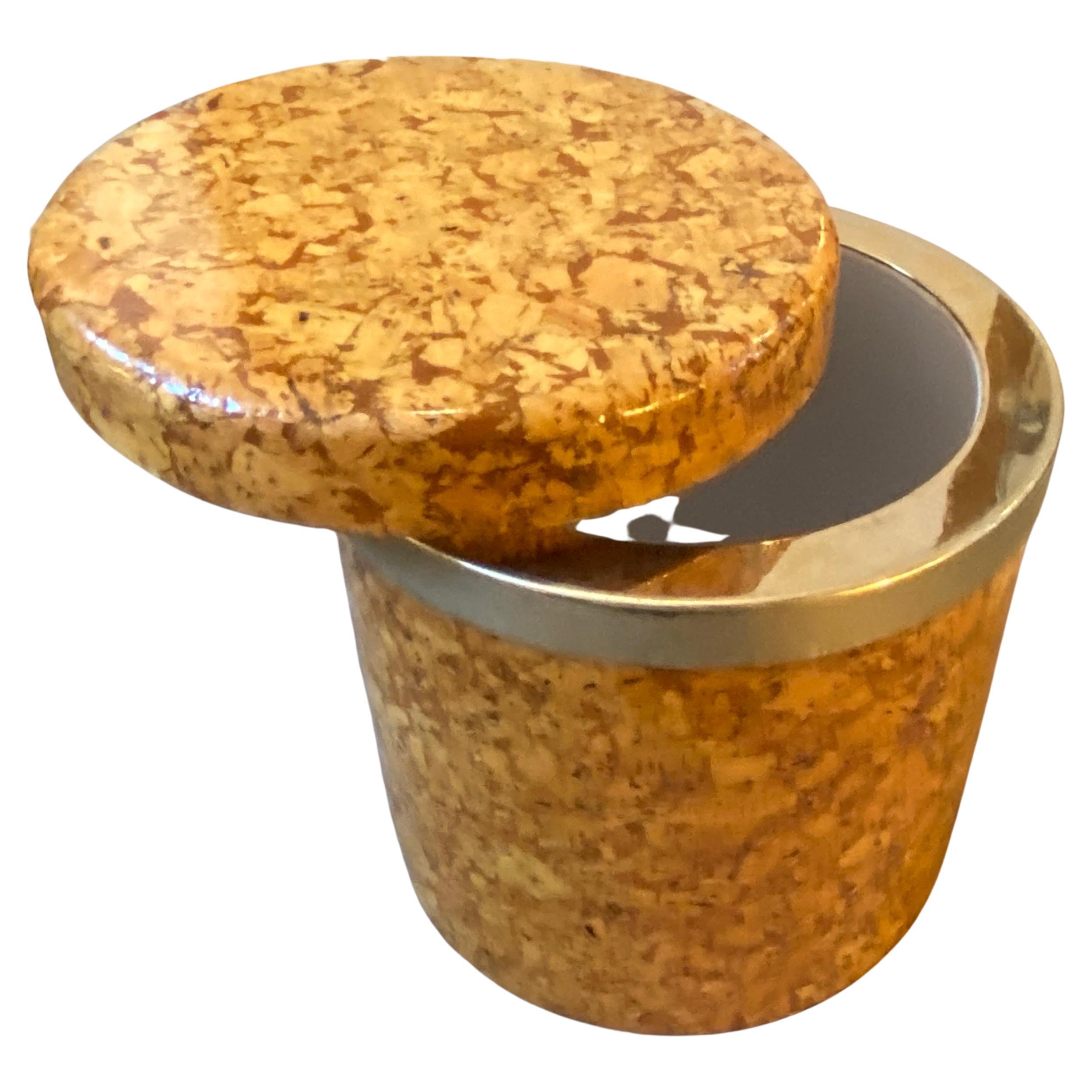 1970s, Mid-Century Modern Cork and Brass Italian Ice Bucket at 1stDibs