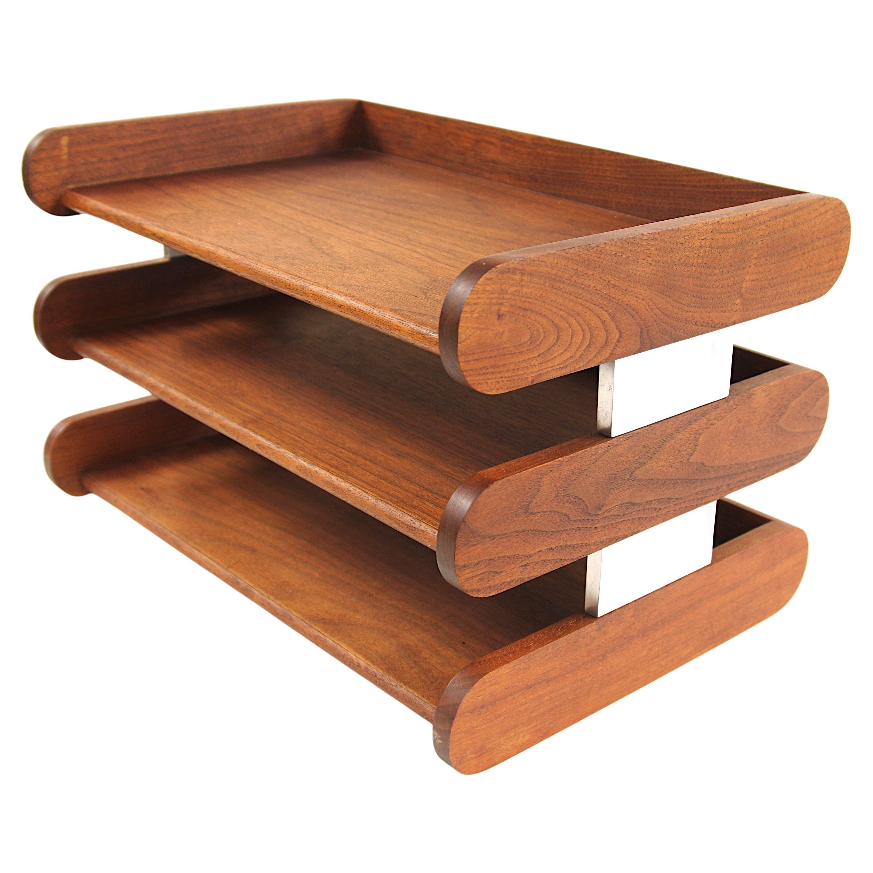 1970's Mid-Century Modern Desk Triple Letter Paper Tray by Peter Pepper ...