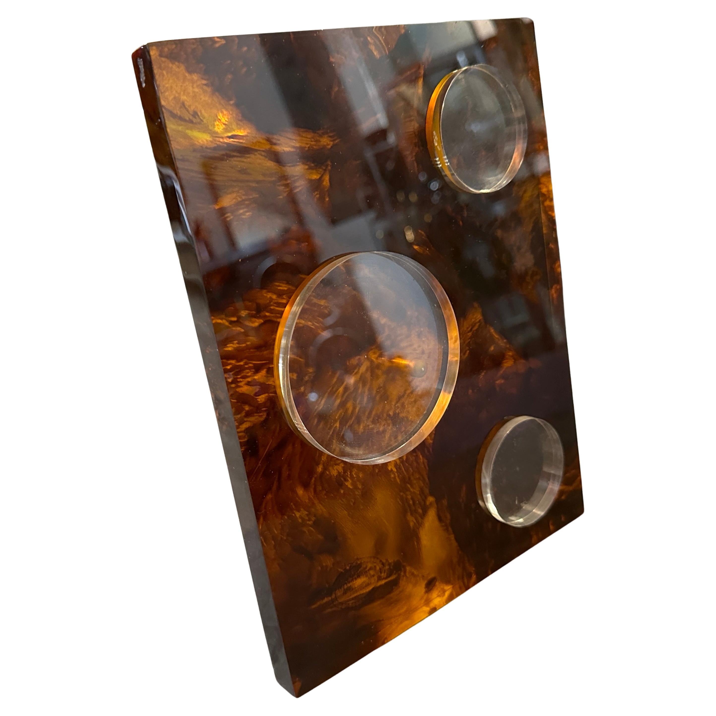 1970s Mid-Century Modern Fake Tortoise Lucite and Brass Italian Picture ...