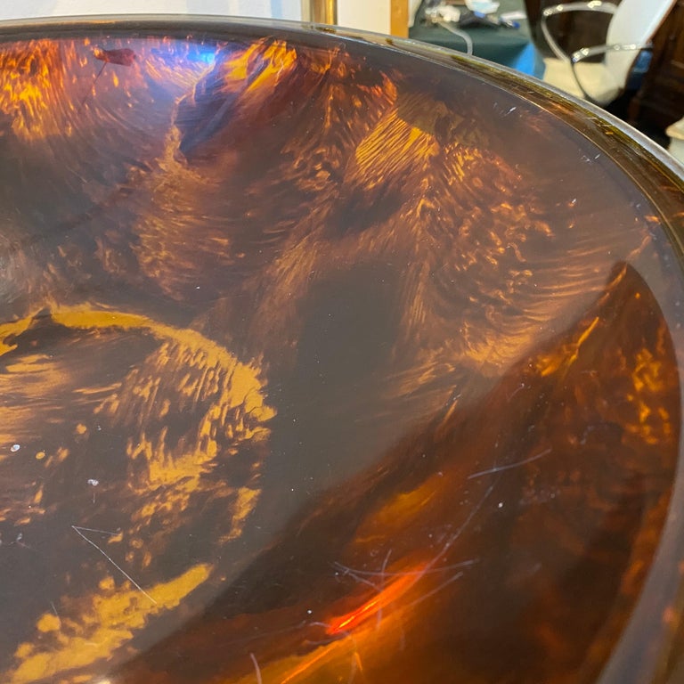 1970s, Mid-Century Modern Fake Tortoise Lucite and Brass Italian Round ...