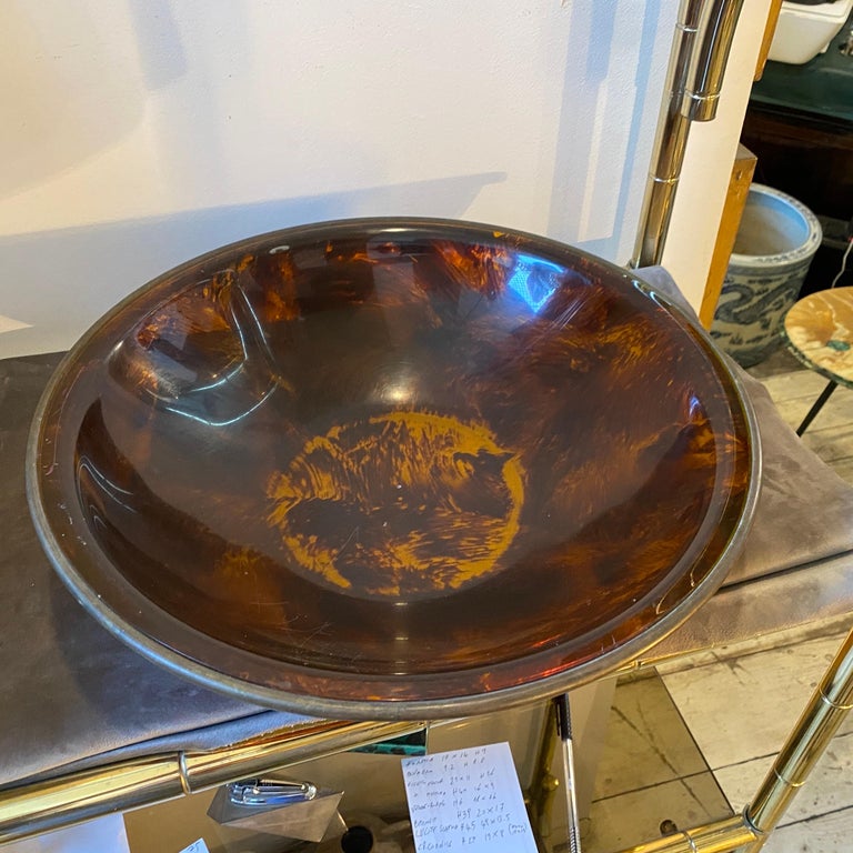 1970s, Mid-Century Modern Fake Tortoise Lucite and Brass Italian Round ...