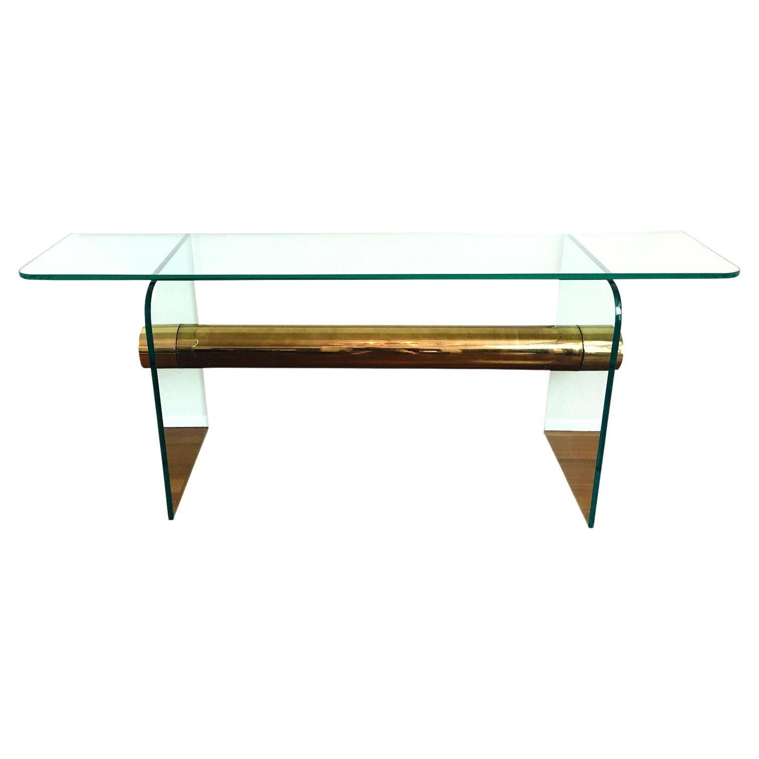 Mid-Century Modern Brass Console with Glass Top at 1stDibs