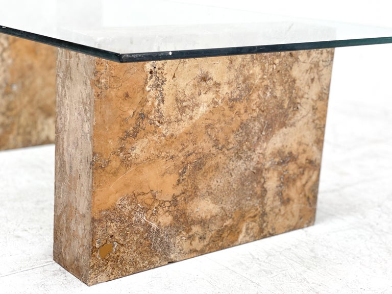 1970's Midcentury Glass and Marble Coffee Table at 1stDibs