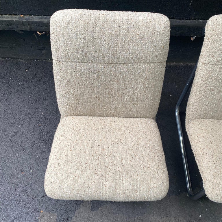 1970s Mid-Century Modern Chrome Lounge Chairs in Nubby Oatmeal Fabric ...