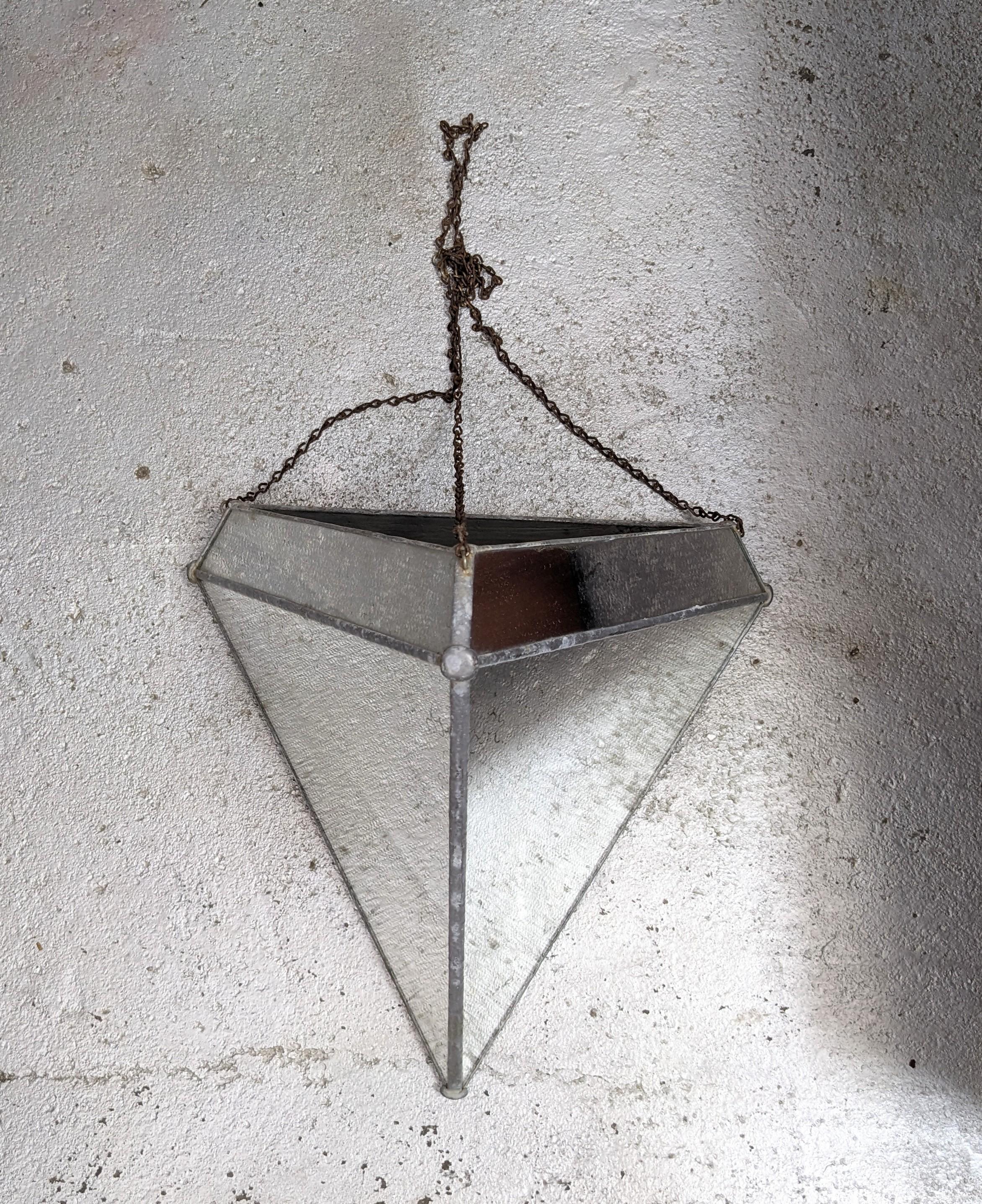 1970s Mirrored Triangular Hanging Planter For Sale at 1stDibs