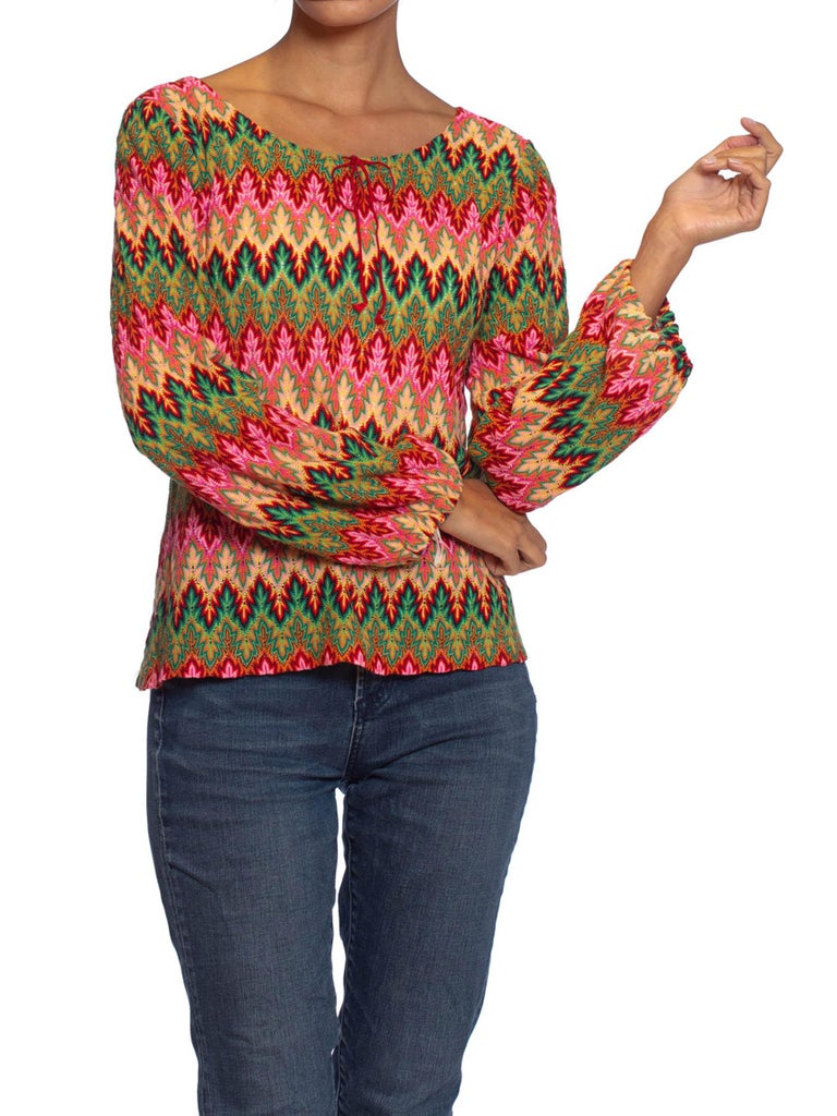 1970S MISSONI Style Pink and Green Acrylic Knit Boho Top Made In Japan ...