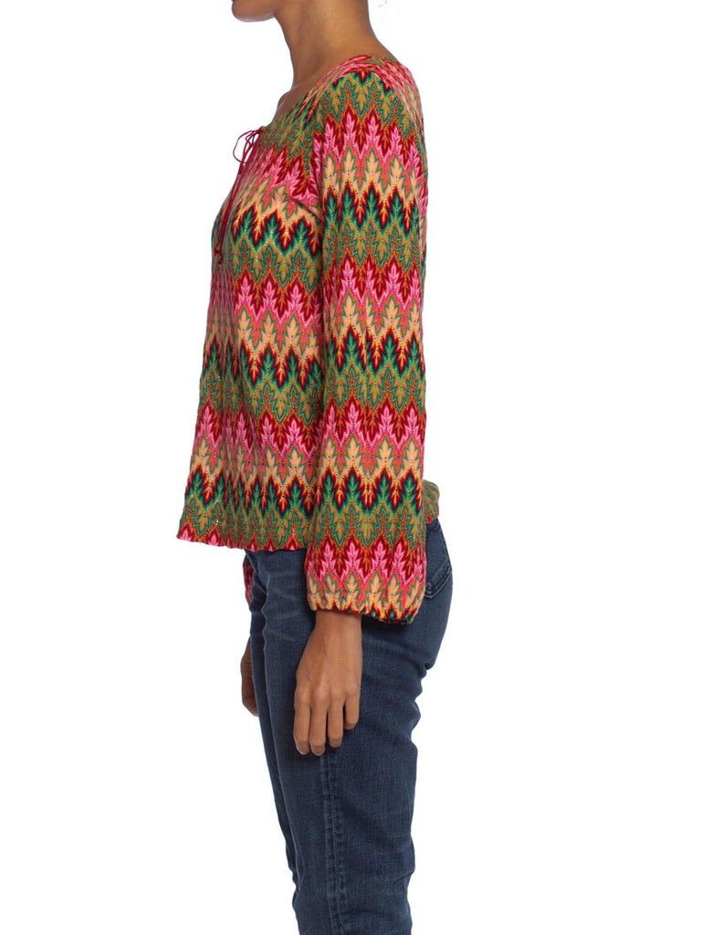 1970S MISSONI Style Pink and Green Acrylic Knit Boho Top Made In Japan ...