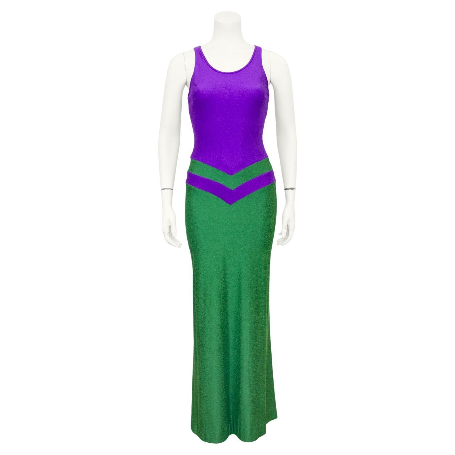 1970s Mod Mod Mod Purple and Green Cut-Out Gown For Sale at 1stDibs